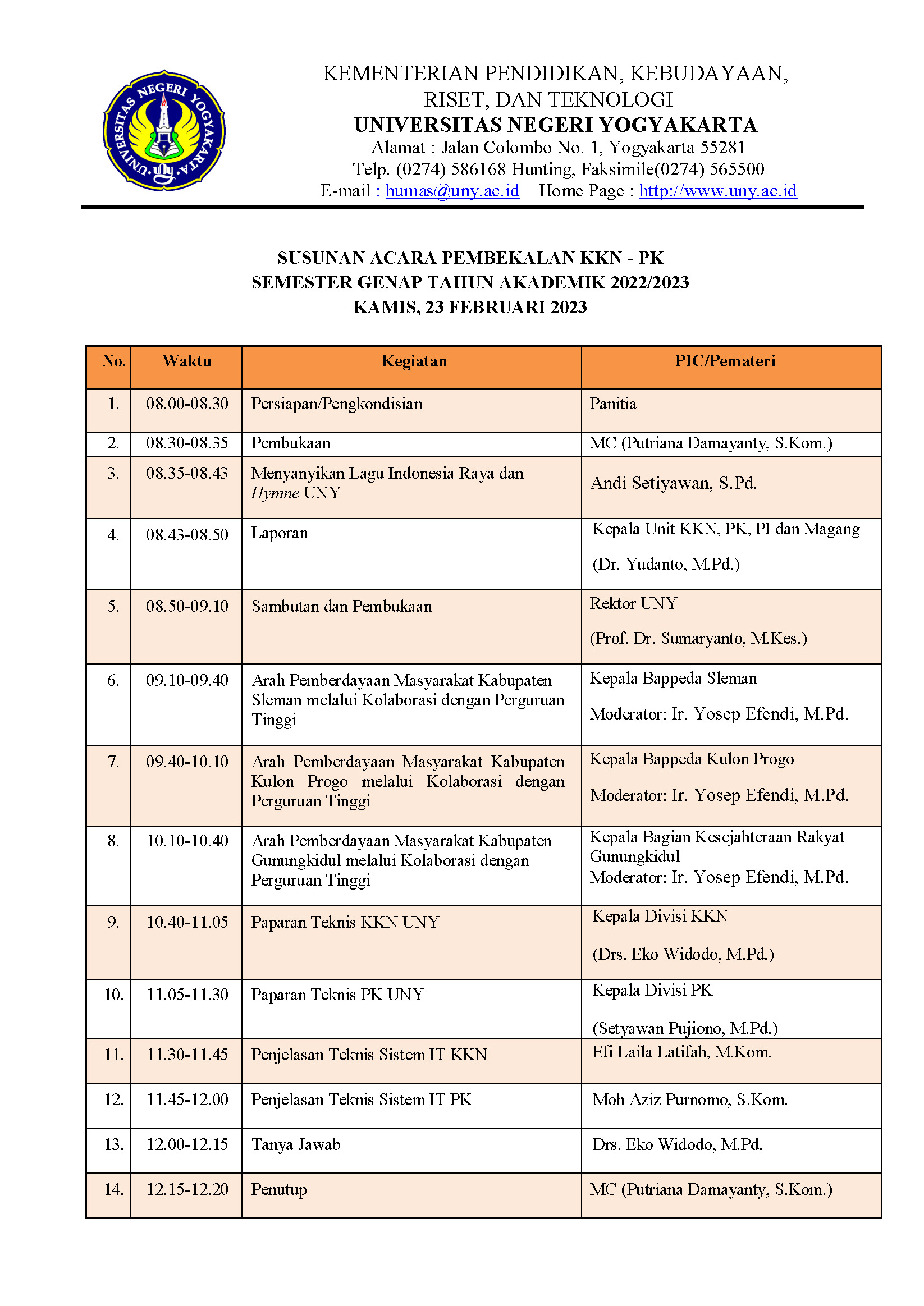 PEMBEKALAN KKN-PK SEMESTER GENAP 2022/2023 | Universitas Negeri Yogyakarta